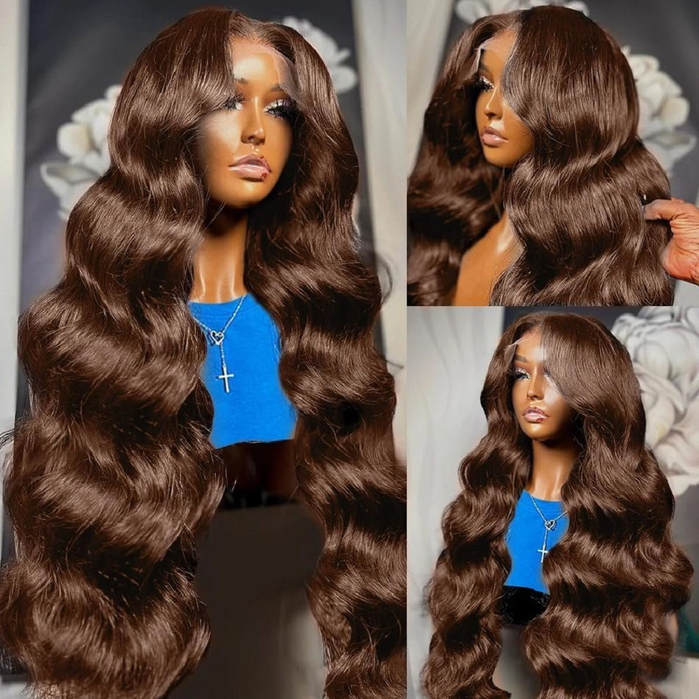 Brown Long Curly Wig With Middle Part And Lace Front – Saphira
